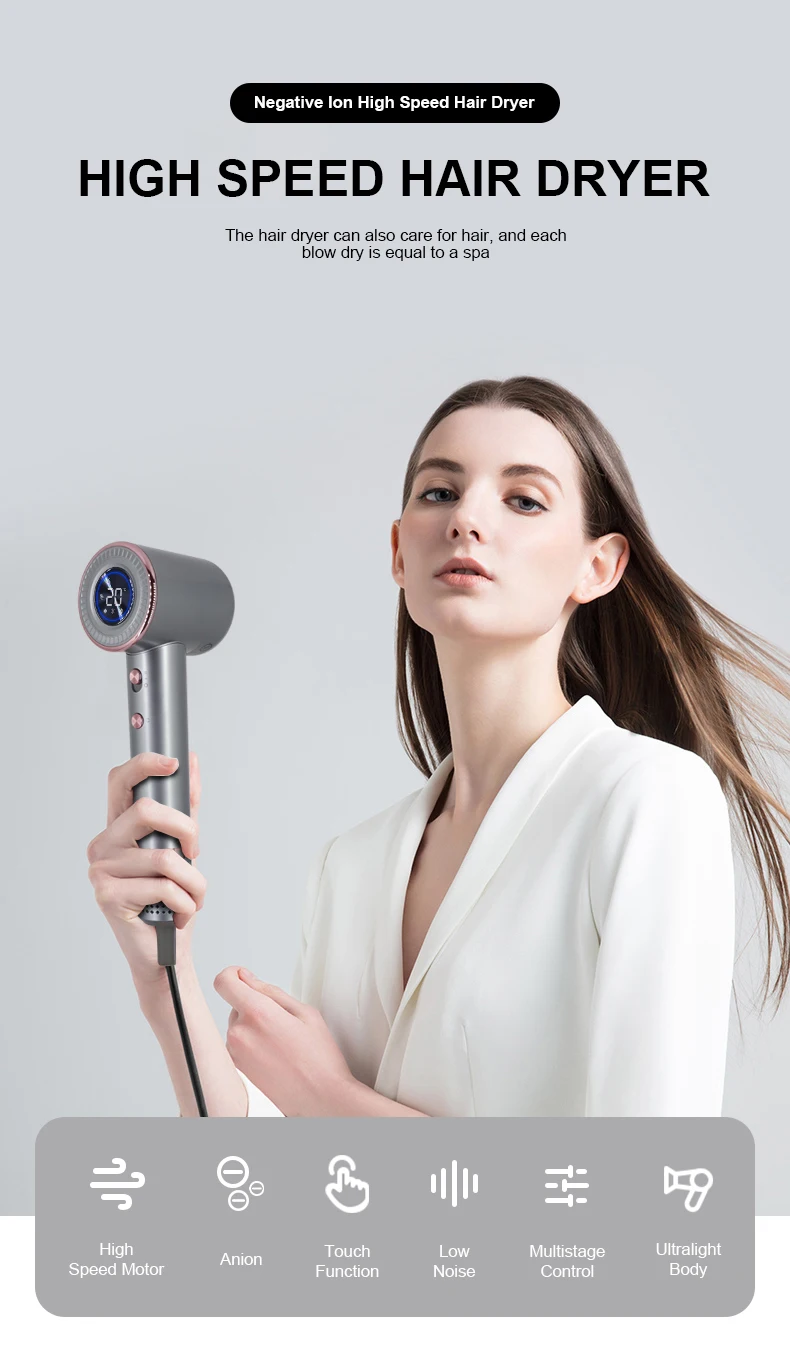 Bldc Motor High Speed Hair Dryer 1600w Professional Negative Ions Blow Dryer With Diffuser 23m/s ...