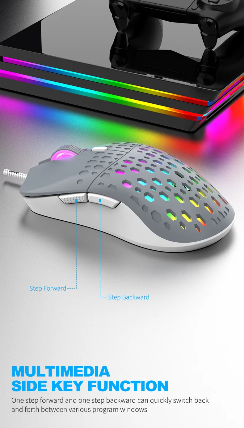 RAIKU G701 Gaming Mouse - Cool Light Cave Style & Ergonomic