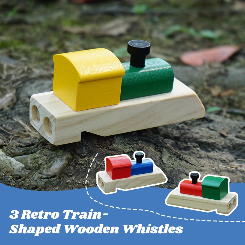 Kids Painted Wooden Steam Train Whistle Toy - Musical Fun