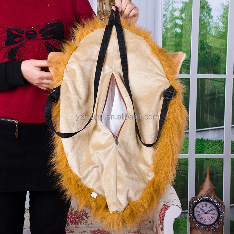 Realistic Plush Lion Head Backpack/ 3d Plush Animal Head Shaped ...