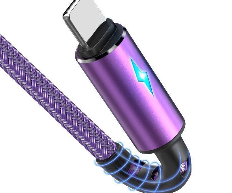 2024purple Blue Red 2m6 Feet Flash Light Led Logo Braided Nylon Power ...