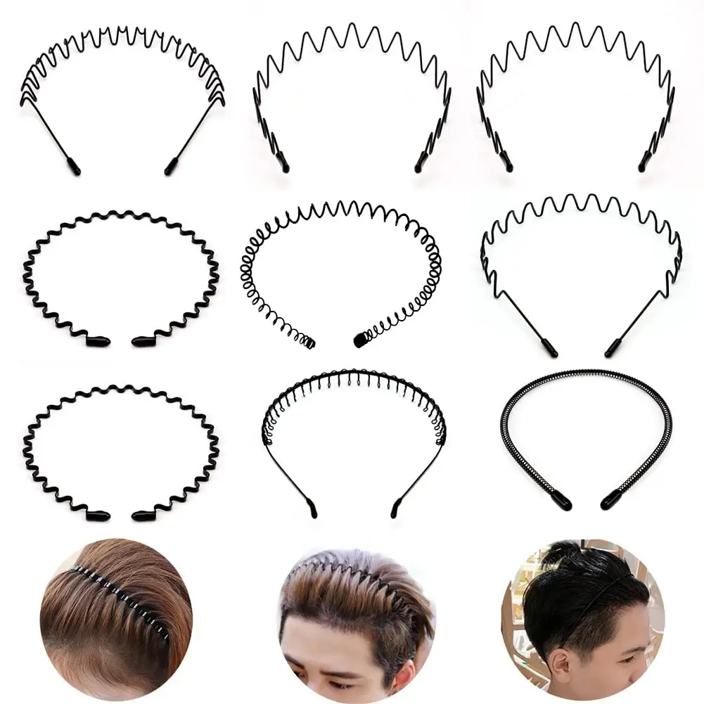 Custom Zigzag Metal Headbands for Men Unisex Non Slip Wavy Spiral Sport ...