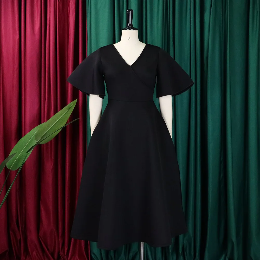 Fashion Sexy Flare Sleeve V Neck Fashion A Line Party Dresses Women Evening Dresses Women Lady