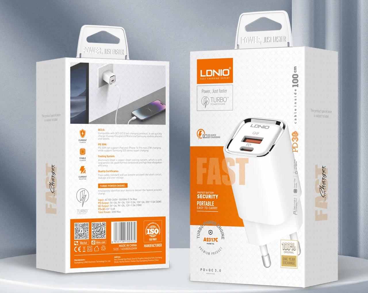 LDNIO A2317C 30W PD QC3.0 Fast Charging Dual Port USB Type C