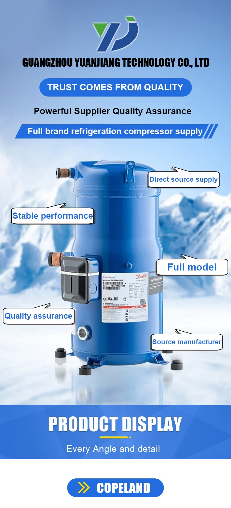 ZF49K5E-TFD-960/900/260 Copeland 15HP Compressor for Low Temp