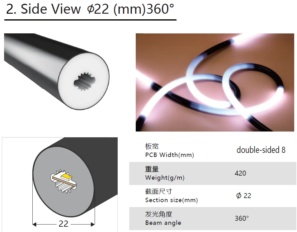 12v Dc Round Flex Neon Light Led Strips Smd2835 White Color 270 360 ...