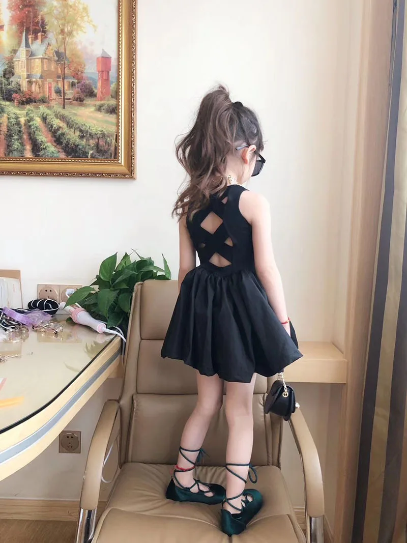 Summer Cute Black A Line Girls Dresses Kid Girl Party Dress Sleeveless ...