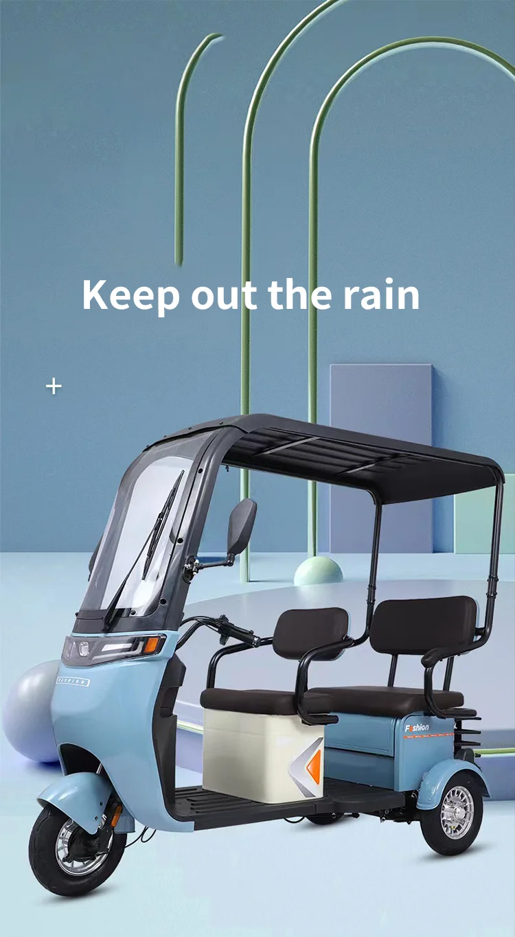 Heavy Duty Rickshaw Electric Tricycle With Canopy For Adult With Solar ...