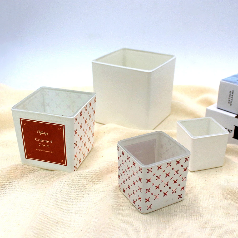 Fengjun Square Black Matte Glass Candle Jars Custom Cube Luxury Candle ...