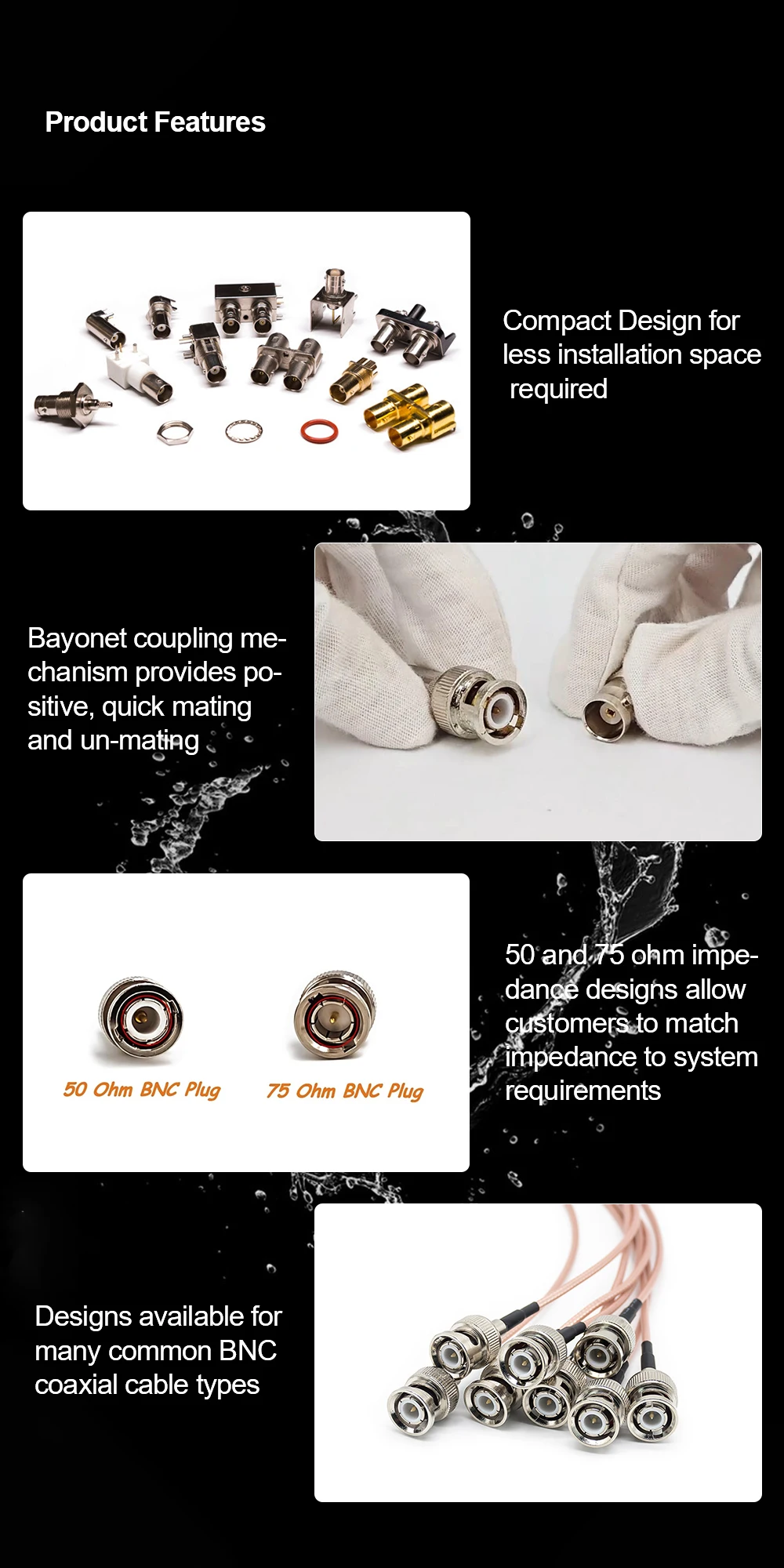 Edge mount bnc female connector solder vertical type through hole for ...