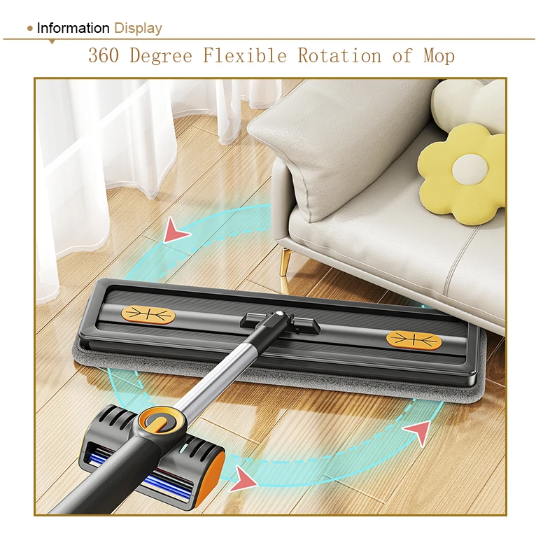 360 Degree Microfiber Floor Mop Set with Aluminum Pole 2 Washable Pads ...