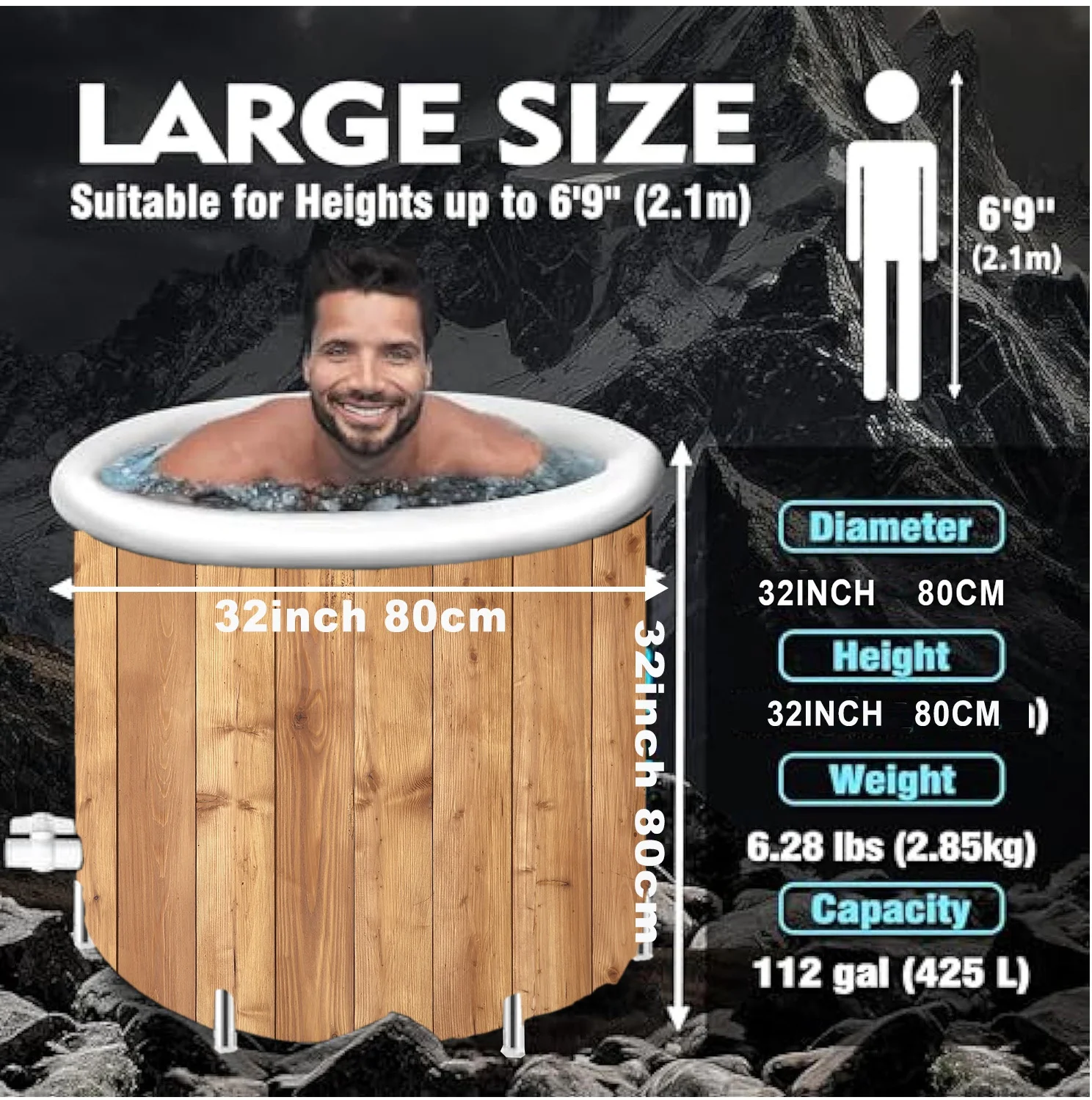 31''h Large Size Ice Bath Tub,Portable Ice Bath Tub For Athletes ...