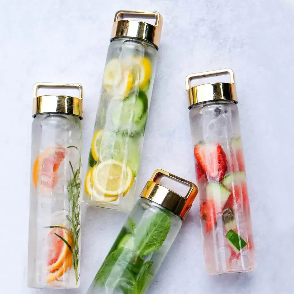 24oz Reusable Detox Water Bottle Fruit Infuser Water Bottle Glass Water ...