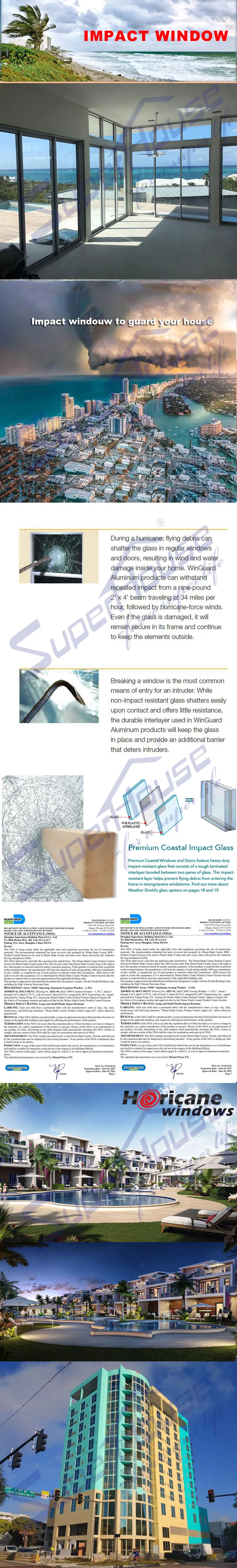 60PSF Aluminium Window Hurricane Proof Impact Resistant Casement Window ...