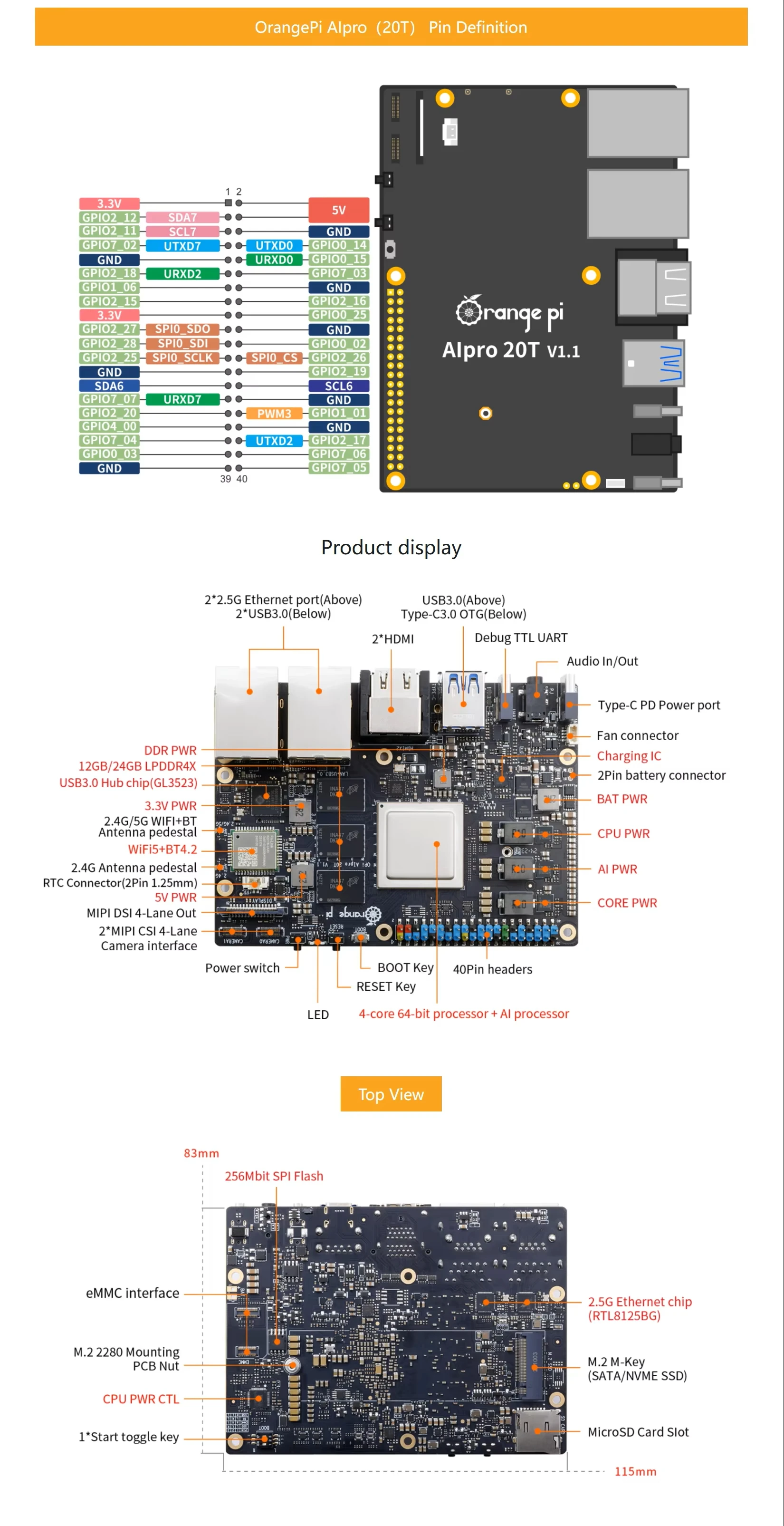 Orange Pi AIpro 20tops(20T) Computing Power Ascend Chip Artificial Intelligence Euler System 12 ...