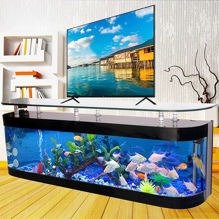 Large Rectangle Acrylic Aquarium TV Bench - Durable Glass & Plastic ...