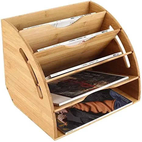 Bamboo Wood Table File Box Magazine Organizers for Office