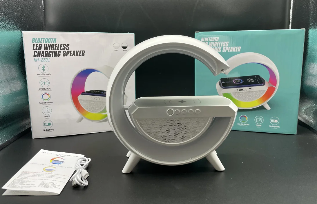 Big G Fm Radio Bt 15w Faster Charger 7 Color Rgb Light 5 In 1 Wireless Charger Hm-2301 Led Lamp ...