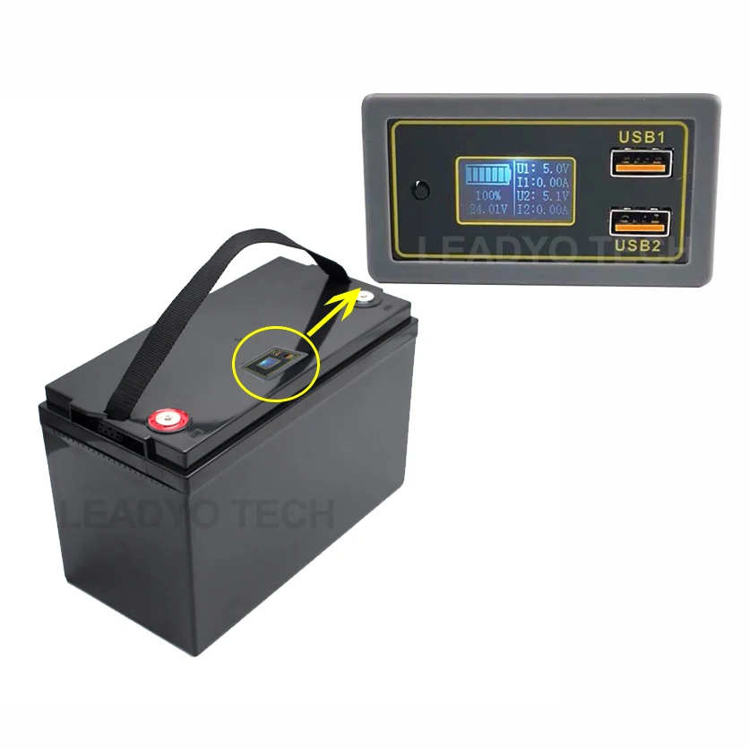 LiFePO4 24V 50Ah 12V 100Ah LCD with USB Port IP-66 Deep Cycle Lithium ...