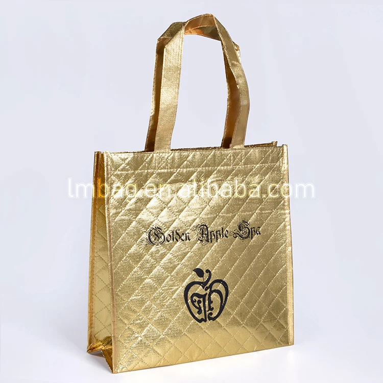 Custom Glossy Metallic Laminated Golden Non Woven Shopping Bag Non ...