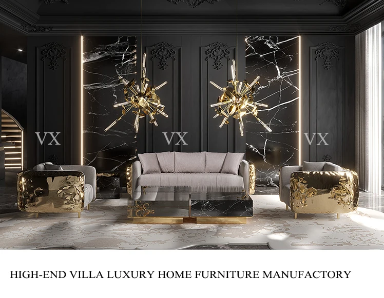Boca Villa Modern Luxury 1+2+3 Seater Sectional Couch Sofa Set Gold ...