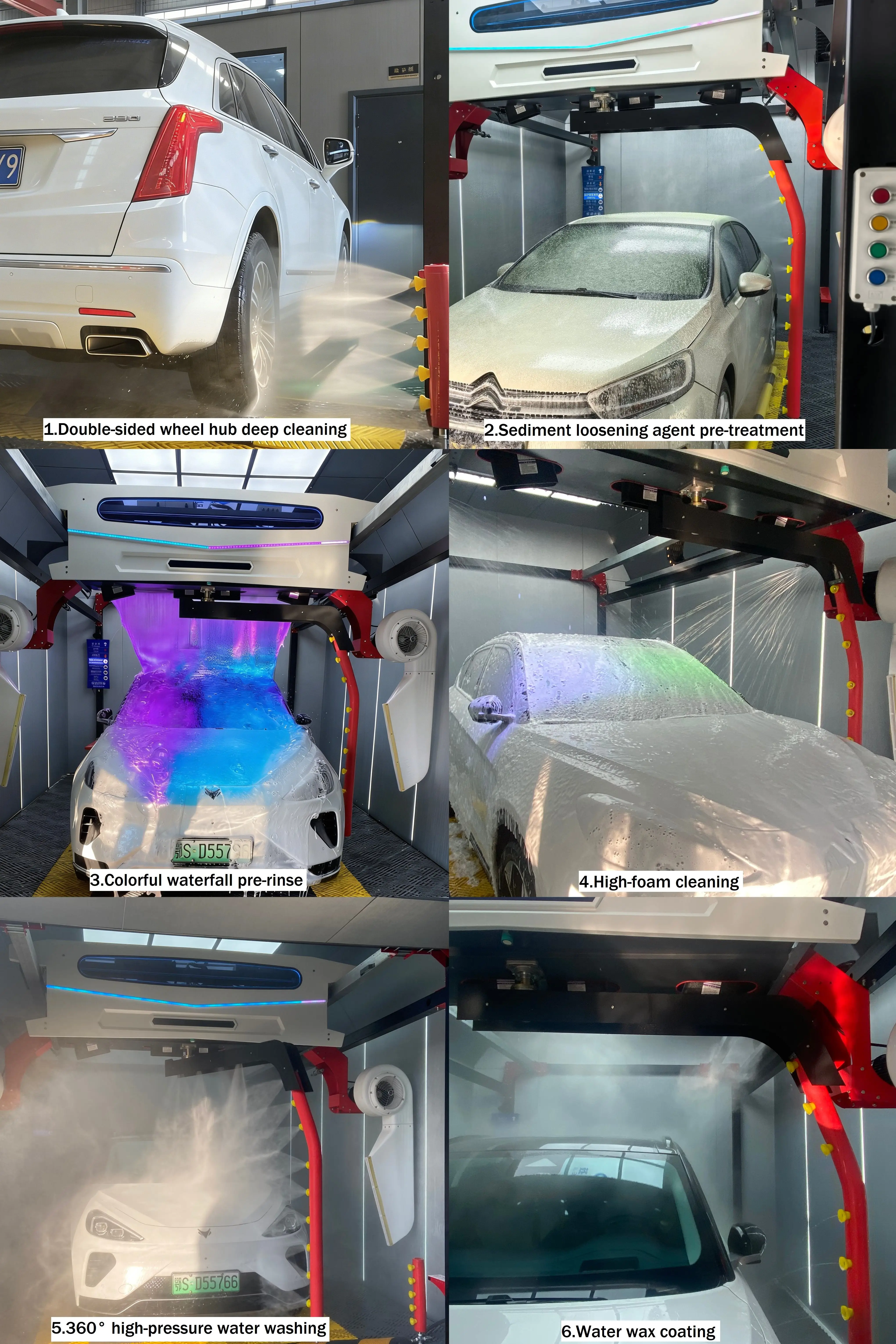 360° Rotating Fully Automatic Car Wash Machine with 6 Fans & Colorful ...