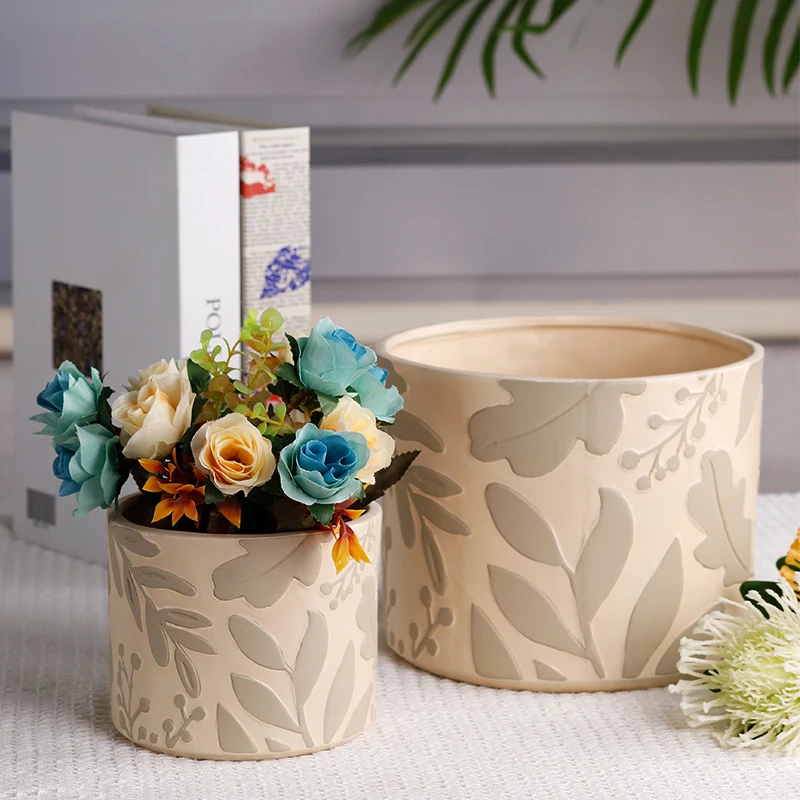 Redeco High Quality Embossed Flower Pot Ceramic Flower Pot Plant Pot ...