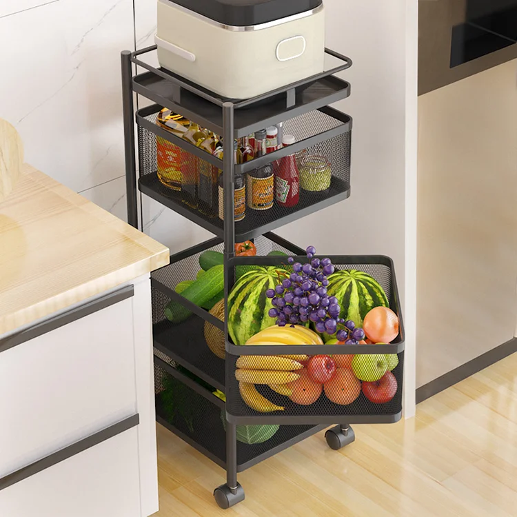 5-Layer Practical Kitchen Storage Trolley Metal Square Shelf with Wheel ...