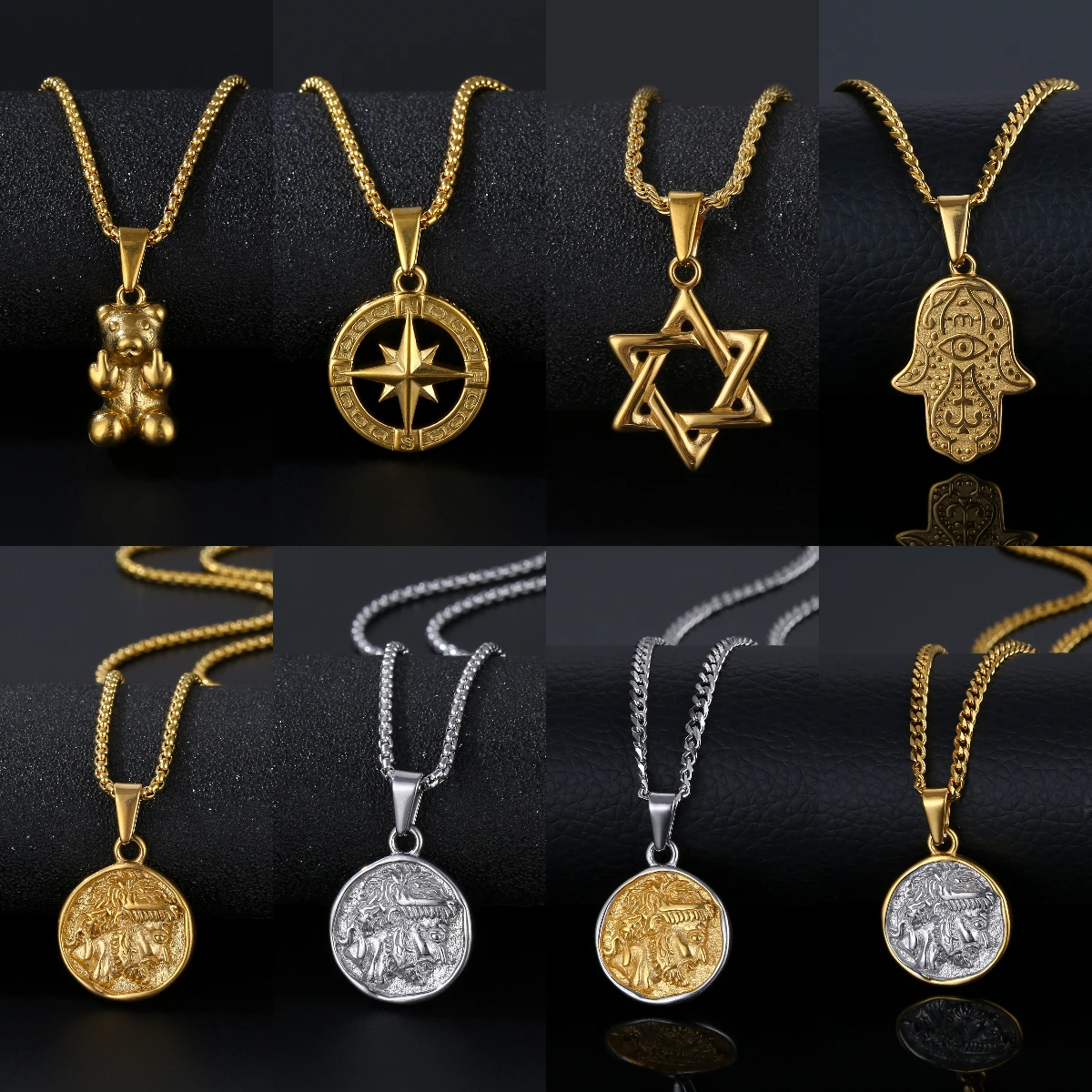 Vintage Jewelry Gold Necklace For Men Religious Praying Hands Pendant Stainless Steel Waterproof ...