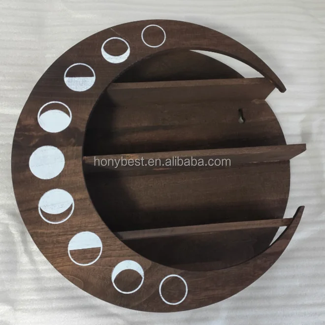 Vintage Moon Shelf with Stairs - Burnt Wood Floating Shelves