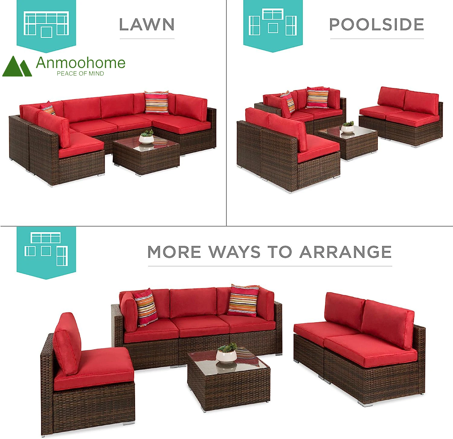 Modern Red Terrace Furniture 7-piece Set Of Table And Chair Outdoor ...