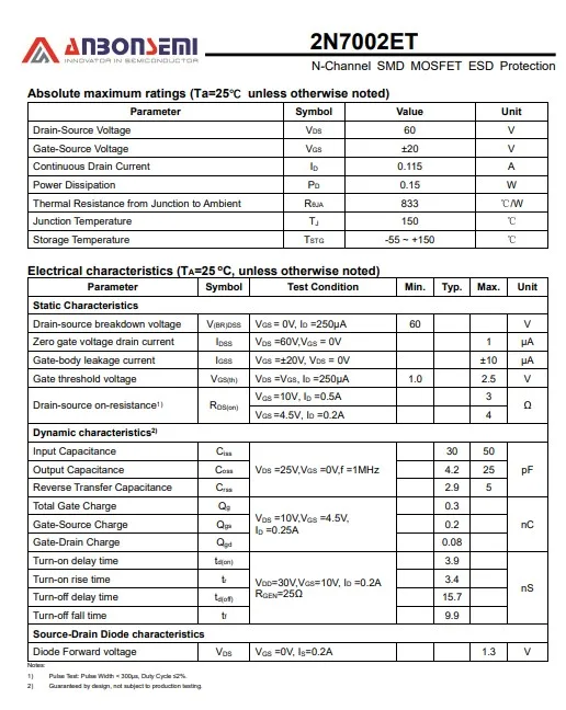 Anbon 60v 0.15w 2n7002et Sot-523 Package Smd Mosfet - Buy Mosfet,60v N ...