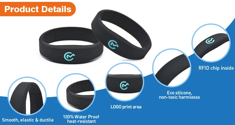 ISO14443A 13.56mhz NFC Programmable RFID Silicone Wristband for Fitness Gym