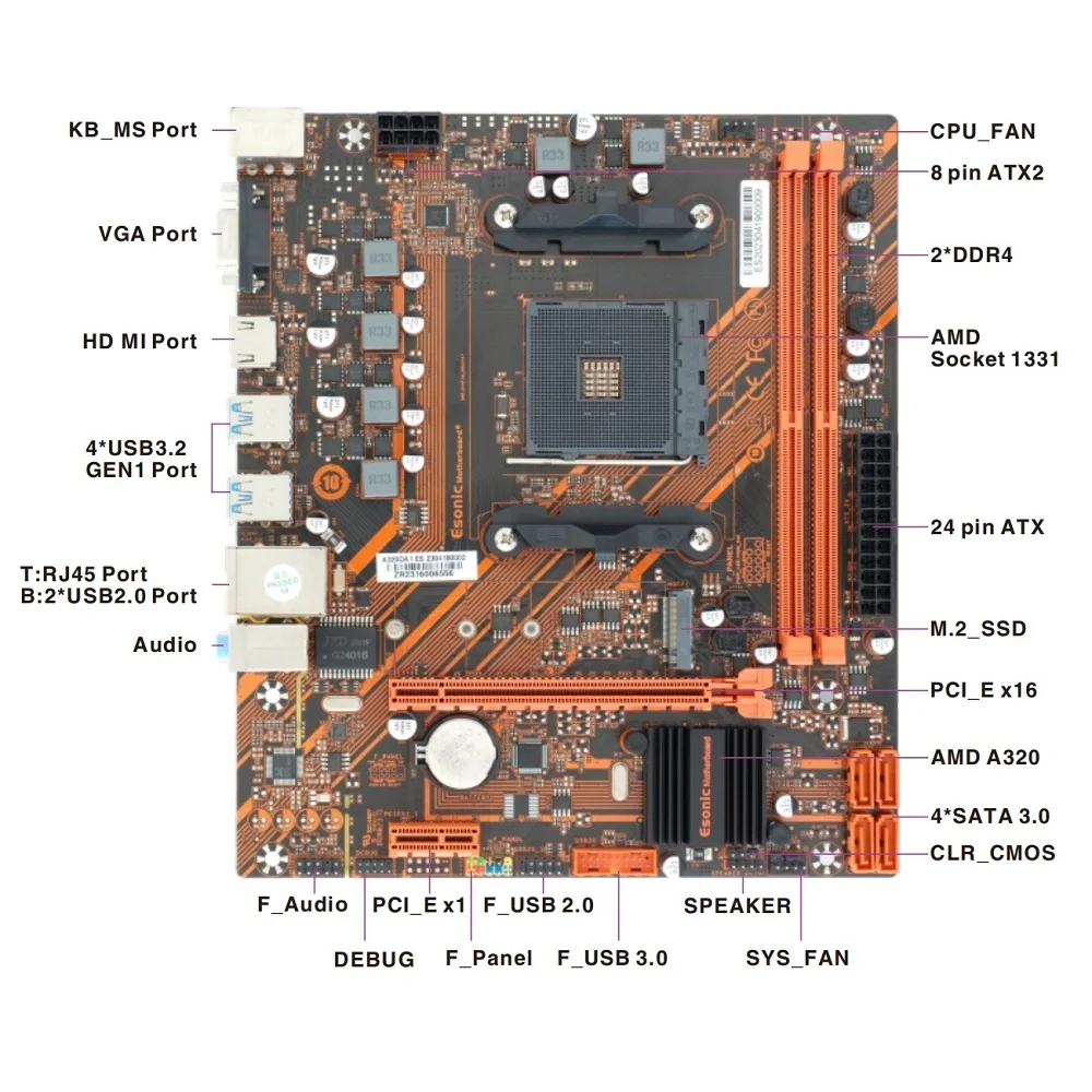 AM4 A320 B450 Desktop Motherboard with M.2 Socket 1331 DDR4 DIMM