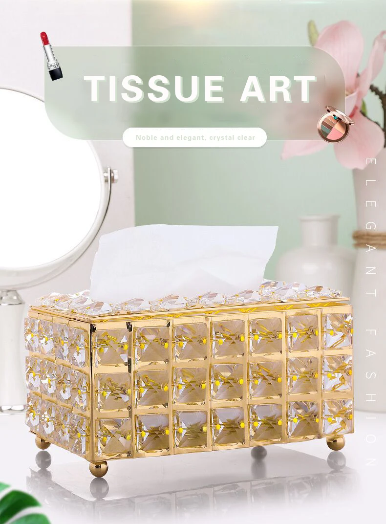 Container Tissue Box Cover,Rectangular Desktop Bling Luxury Crystal ...