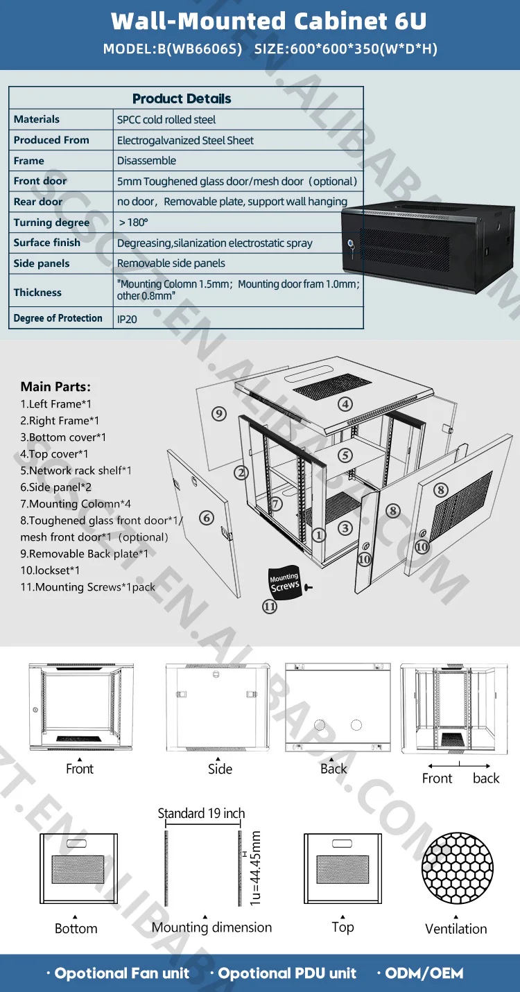 6u600*600*350 Black Mesh Door Wall-mounted Server Rack 2u/4u/6u/9u ...