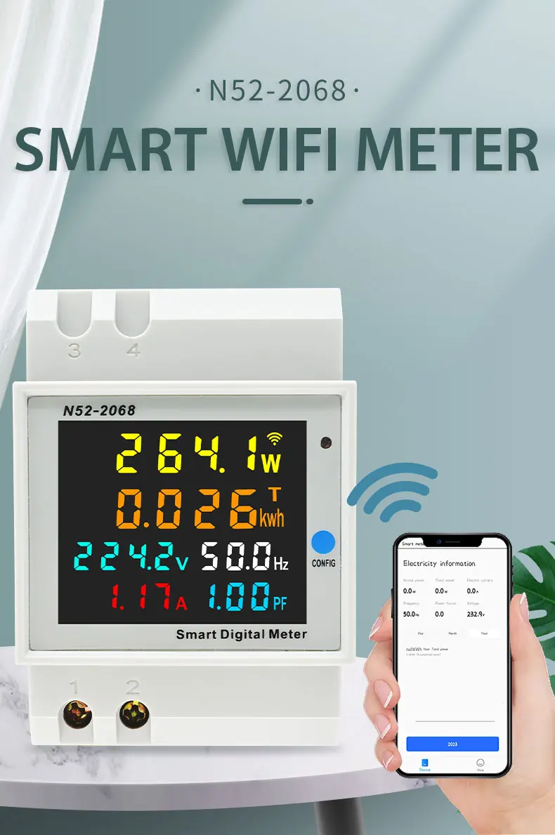 Ammeter WIFI 6IN1 Display Smart Meter AC Monitor Voltage Current Power ...
