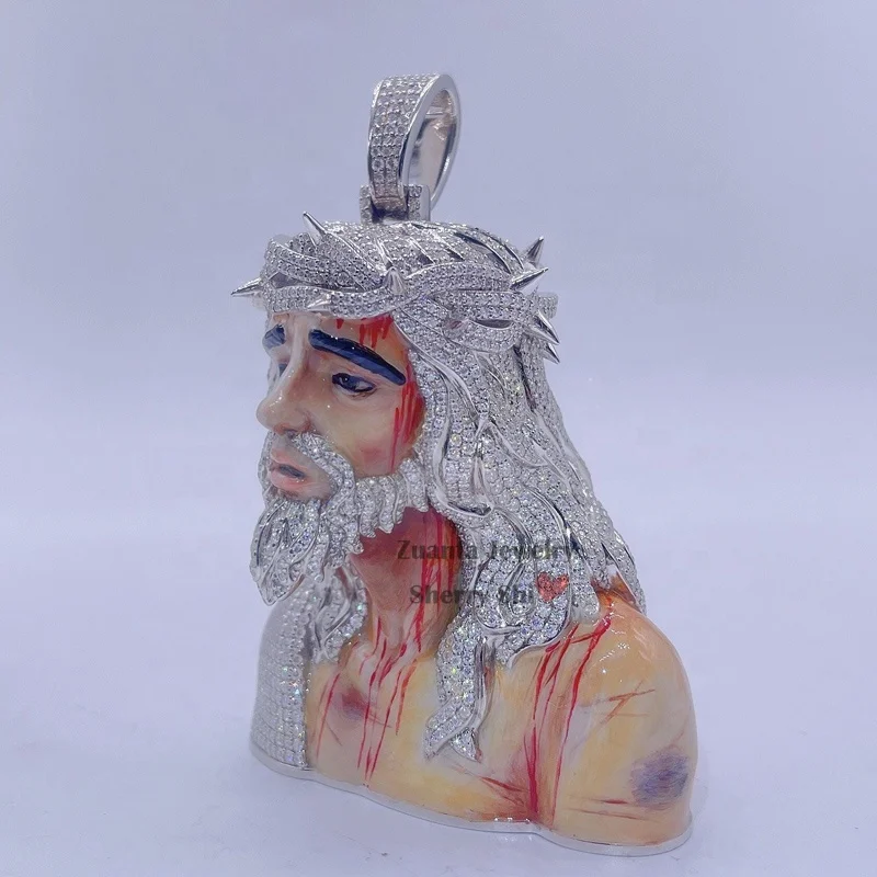 Buss down Rapper Jewelry - Iced Out Enamel 3D Jesus Pendant