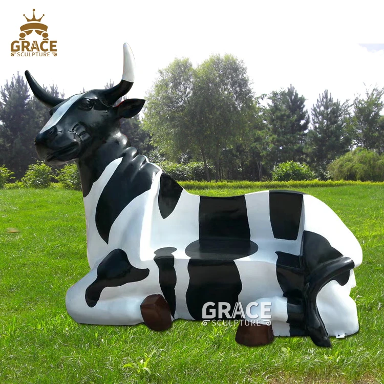 Fiberglass Life Size Milk Cow Bench Sculpture Outdoor Decor Resin Cow ...