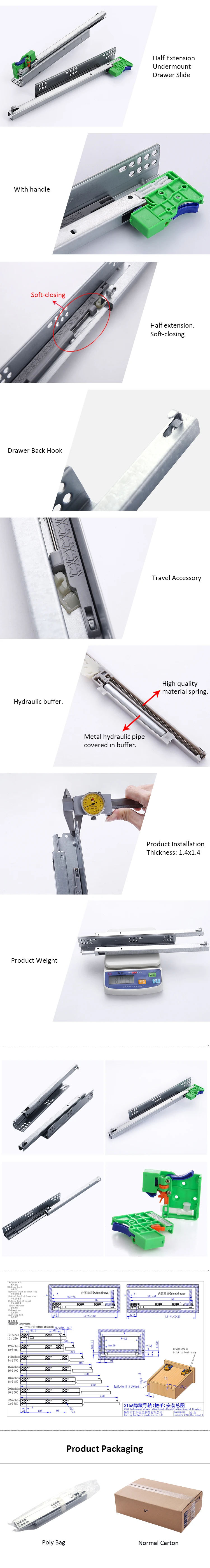 Custom under Mount Concealed Quadro Runner Rail Drawer Soft Close