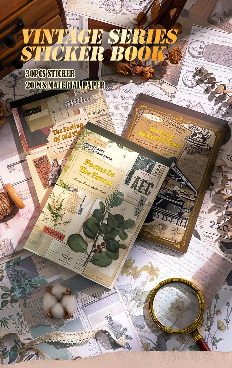 Simno Vintage A4 Sticker Book Pre-cut Decorative Stickers For Adults ...