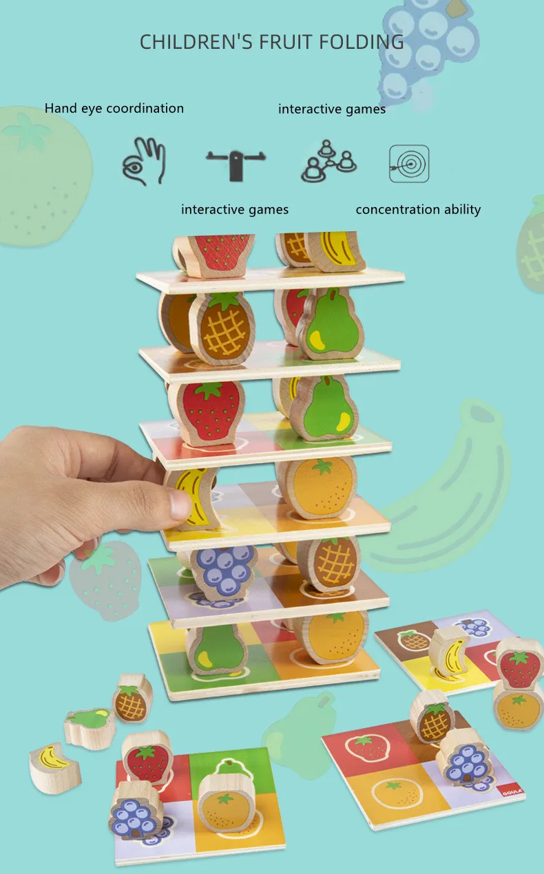 Wooden Fruit Blocks Stacked High Toys Children Early Education Puzzle ...