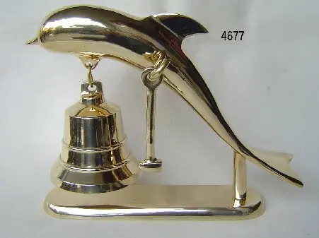 Brass Desk Bell with Wooden Base - Office Call Bell