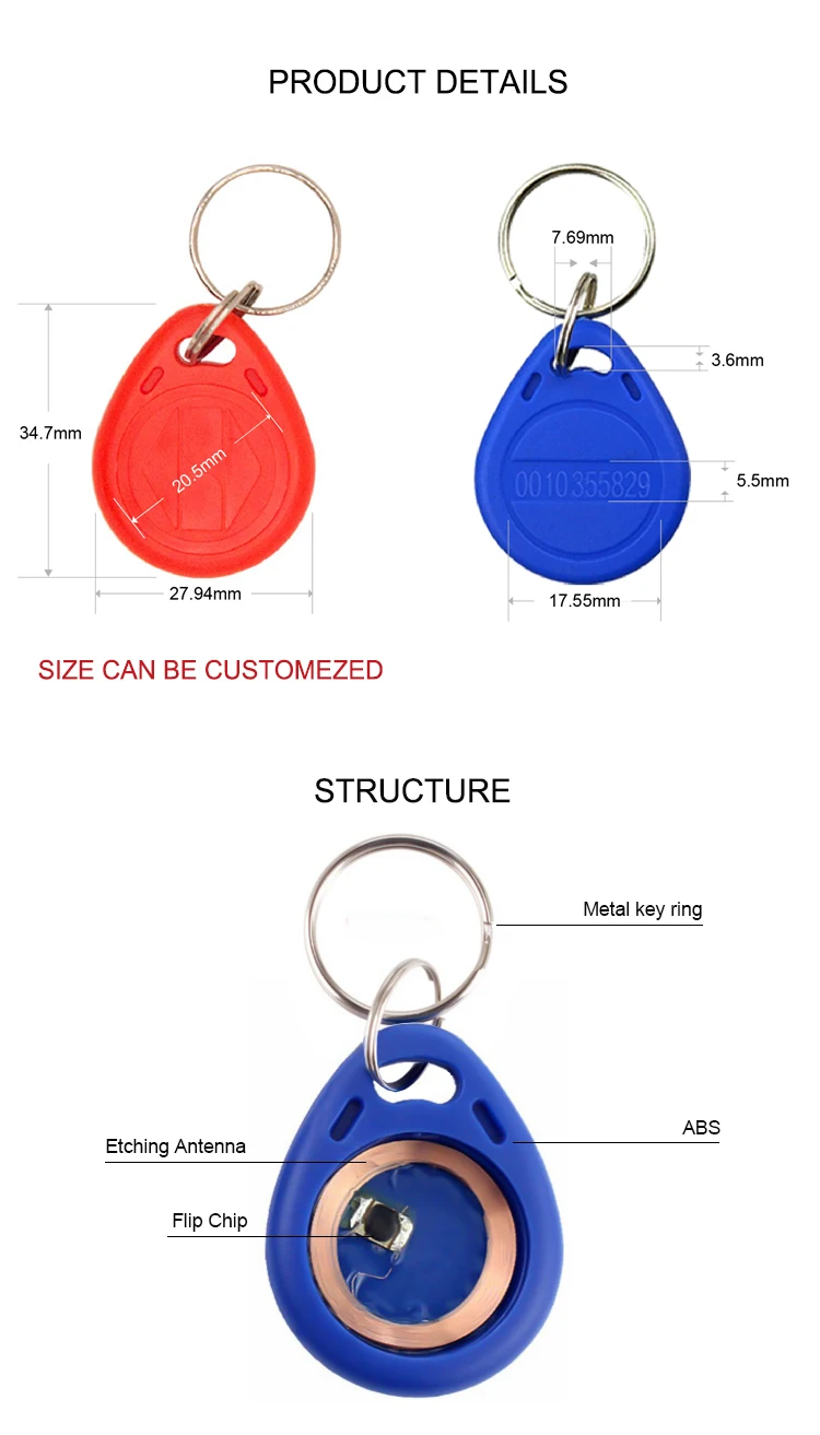 125KHz Proximity ID Chip TK4100 RFID Keyfobs Rewritable RFID Tag Keyfob ...