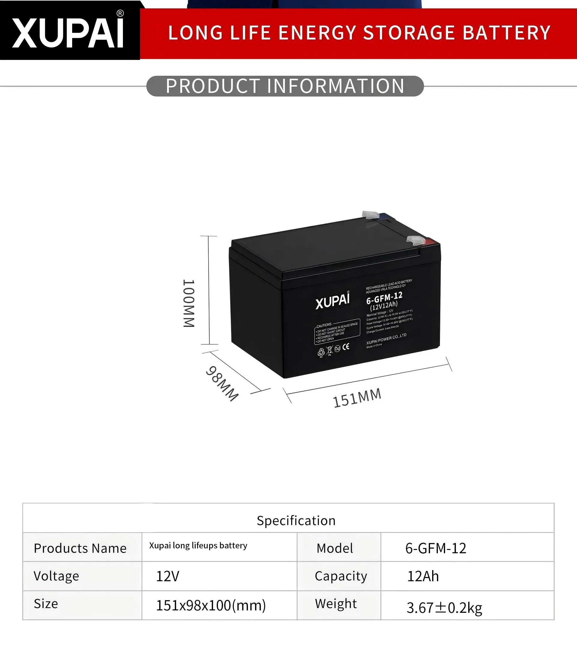 UPS Battery Rechargeable 12Ah 12Ah Lead Acid Battery Deep Cycle UPS ...