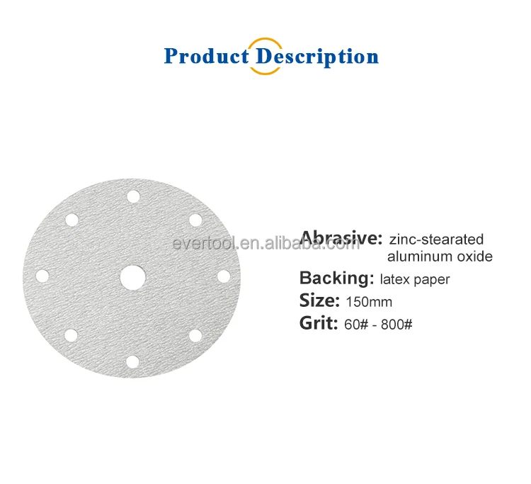 Evertool Coated Abrasive Disc 6" Psa Sanding Disk Self Adhesive Sanding ...