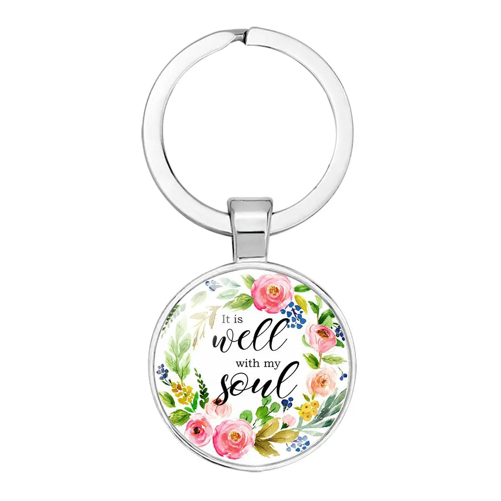 Fashion Bible Verse Key Chains Metal Handmade Glass Keyring Scripture ...