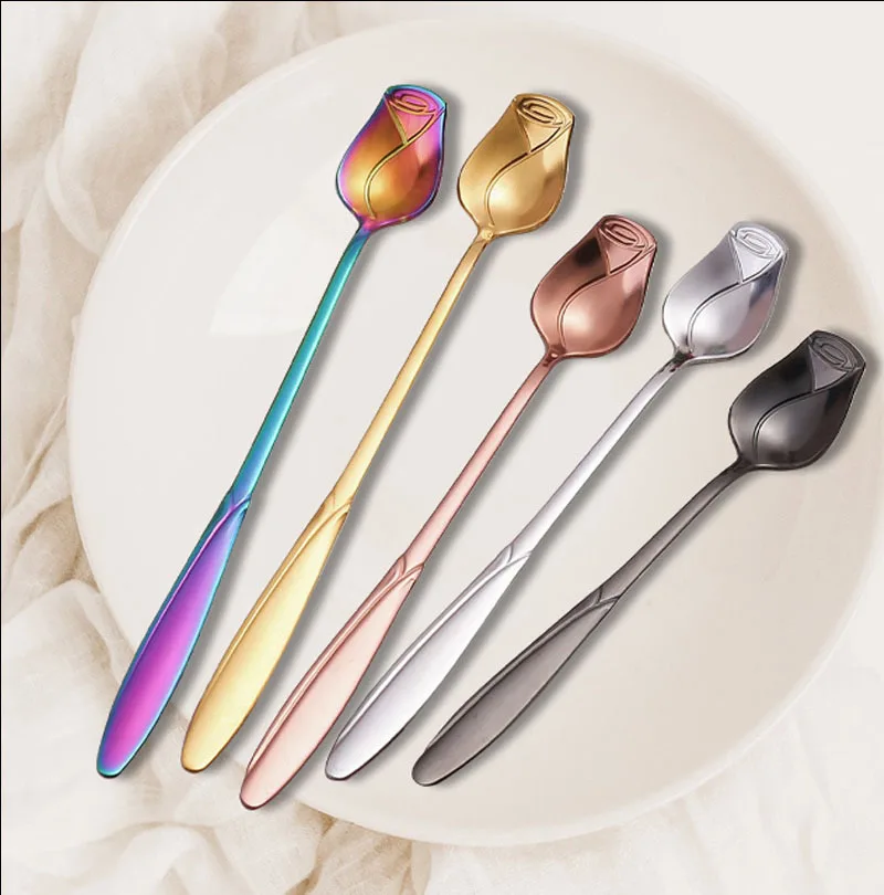 Rose Flower Shape Coffee Spoon Stainless Steel Stirring Spoon Ice Cream ...