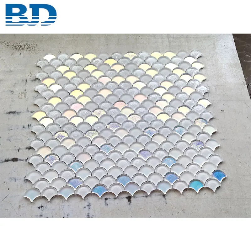 Iridescent Fish Scale Glass Mosaic Tiles for Interior