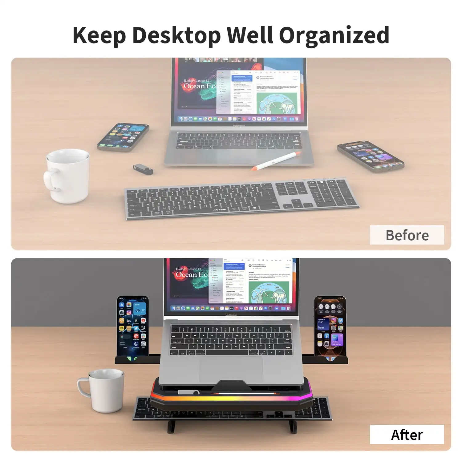 RGB Lighting 9-Level Adjustable Laptop Stand with Phone Holders